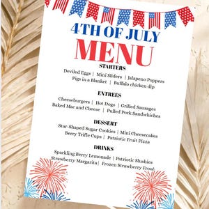Editable July 4th Menu Template, Patriotic Independence Day Menu Sign ...