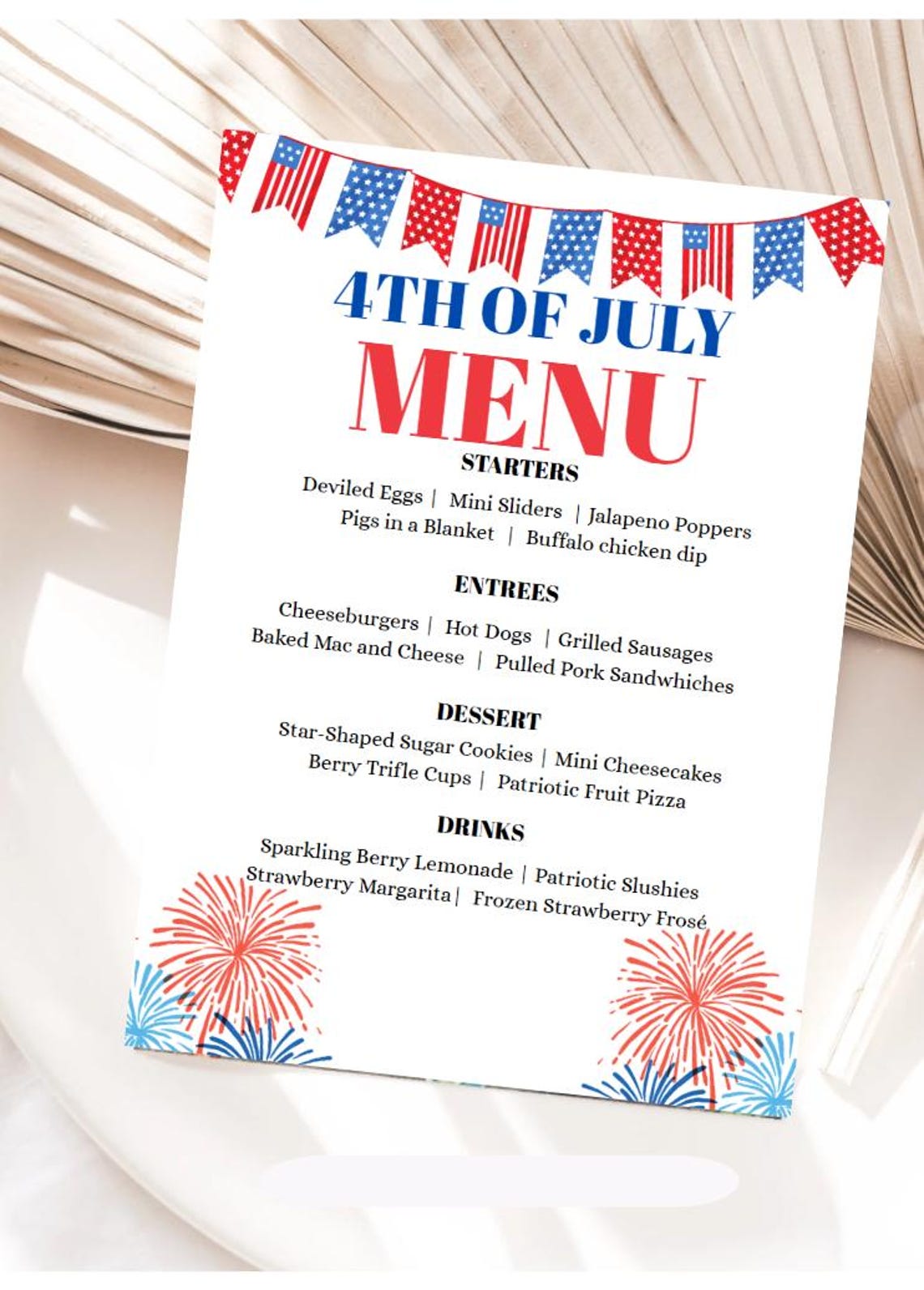 Editable July 4th Menu Template, Patriotic Independence Day Menu Sign ...