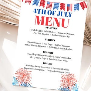 Editable July 4th Menu Template, Patriotic Independence Day Menu Sign ...