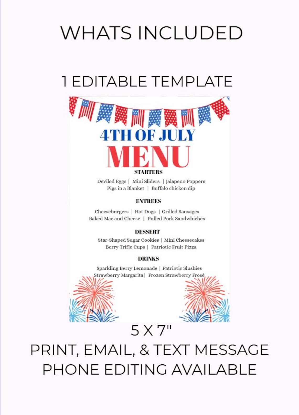 Editable July 4th Menu Template, Patriotic Independence Day Menu Sign ...