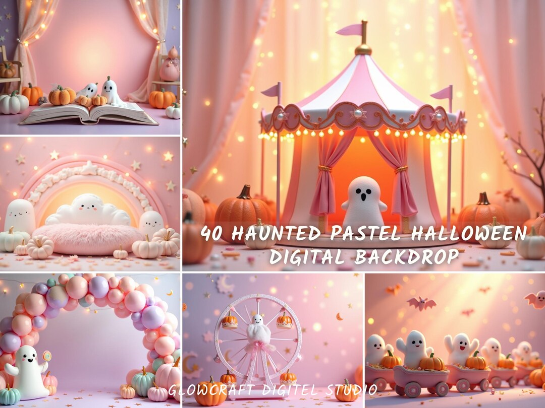 40 Haunted Pastel Halloween Digital Backdrop | Spooky Cute Fall ...