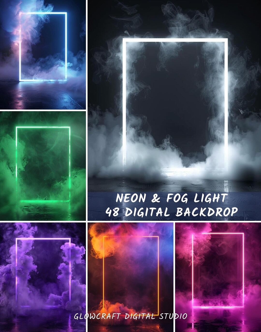 Neon Sports Frame Backdrop Bundle | Digital Light and Fog Backgrounds ...