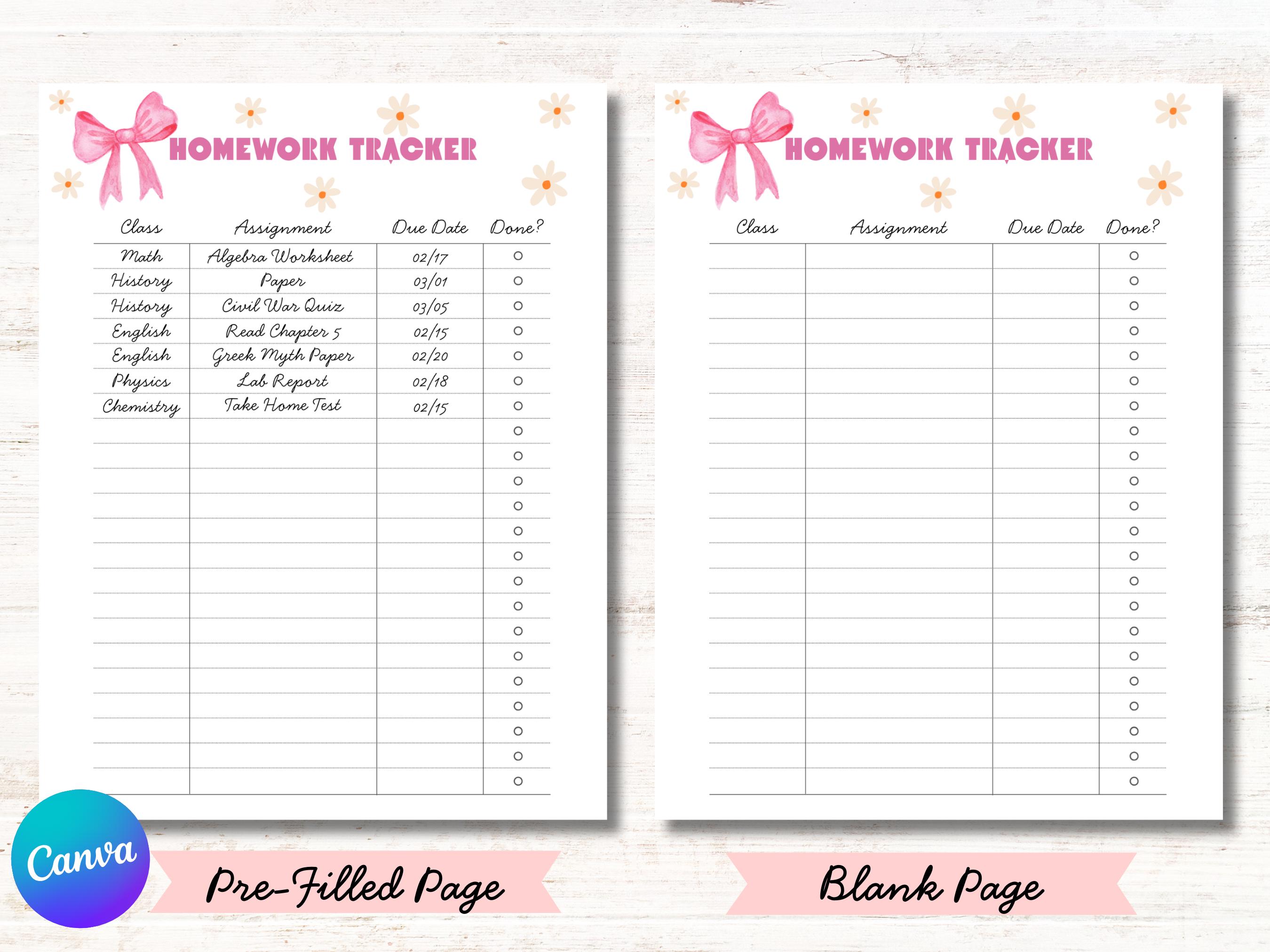 Assignment Tracker Printable: Editable Canva Template for Teens and ...