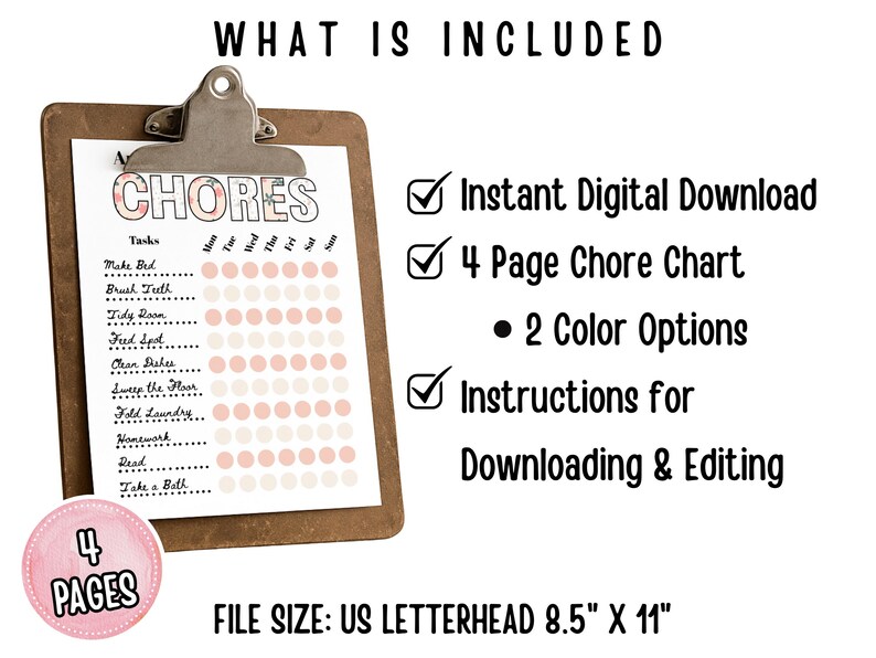 Chore Chart for Kids Editable Canva Template Printable Teen Girl Retro ...