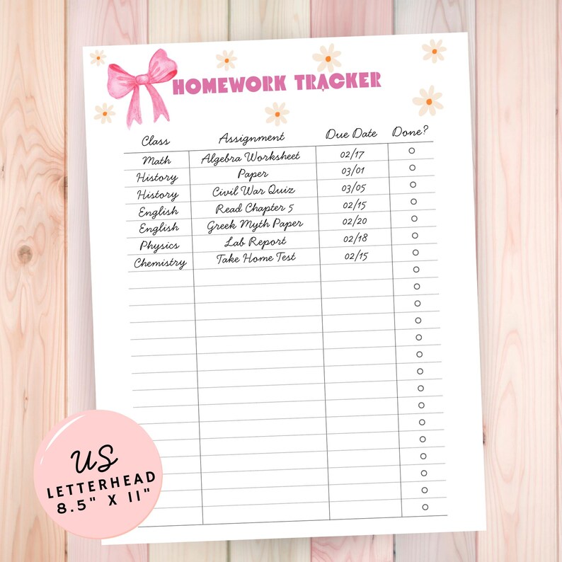 Assignment Tracker Printable: Editable Canva Template for Teens and ...
