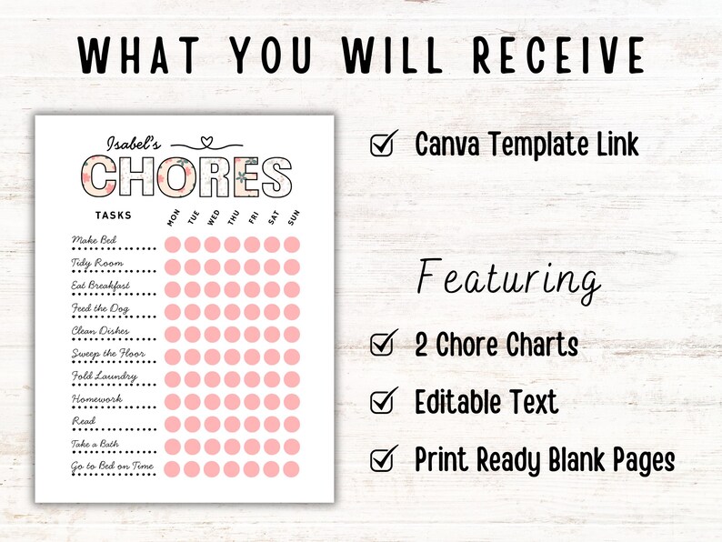 Chore Chart zum ausdrucken für Teenager und Tween Girls: Bearbeitbare ...
