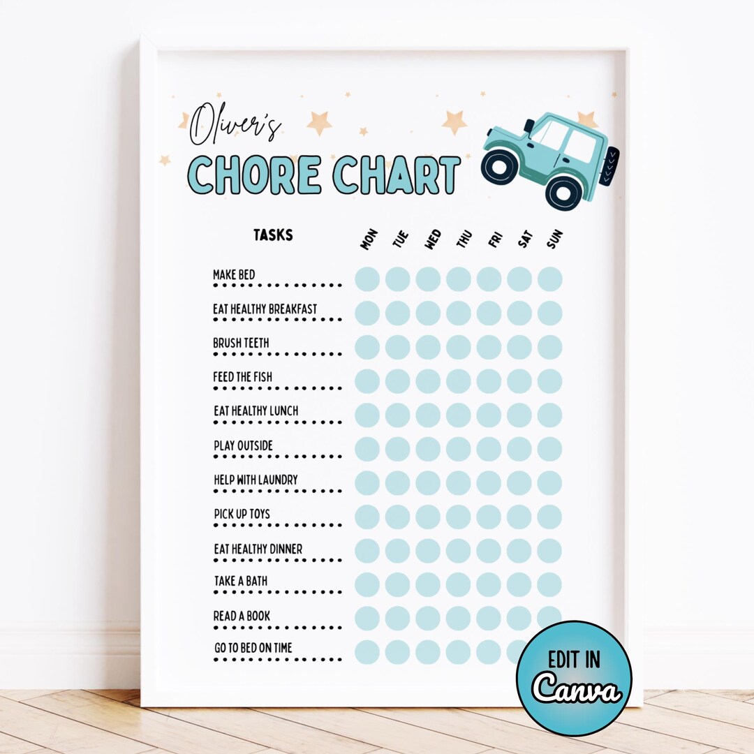 Chore Chart for Kids Editable Canva Template Printable Little Boy ...
