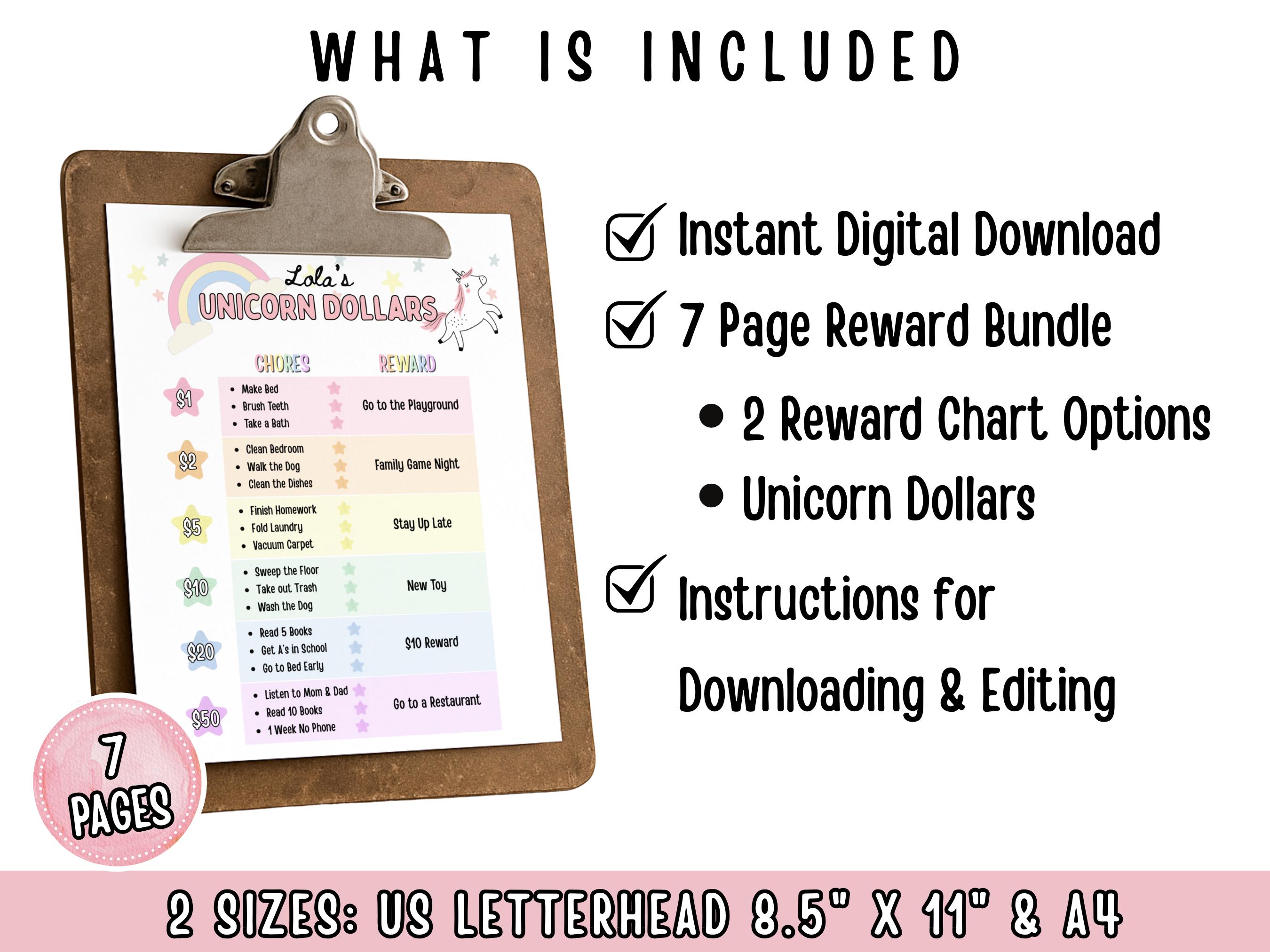 Editable Reward Bucks and Reward Chart for Kids Printable Canva ...