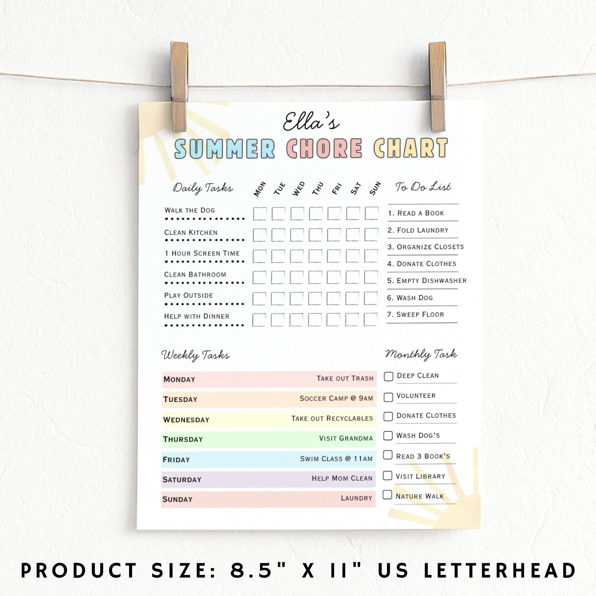 Editable Summer Chore Chart for Kids: Teen Chore Chart Printable Summer ...