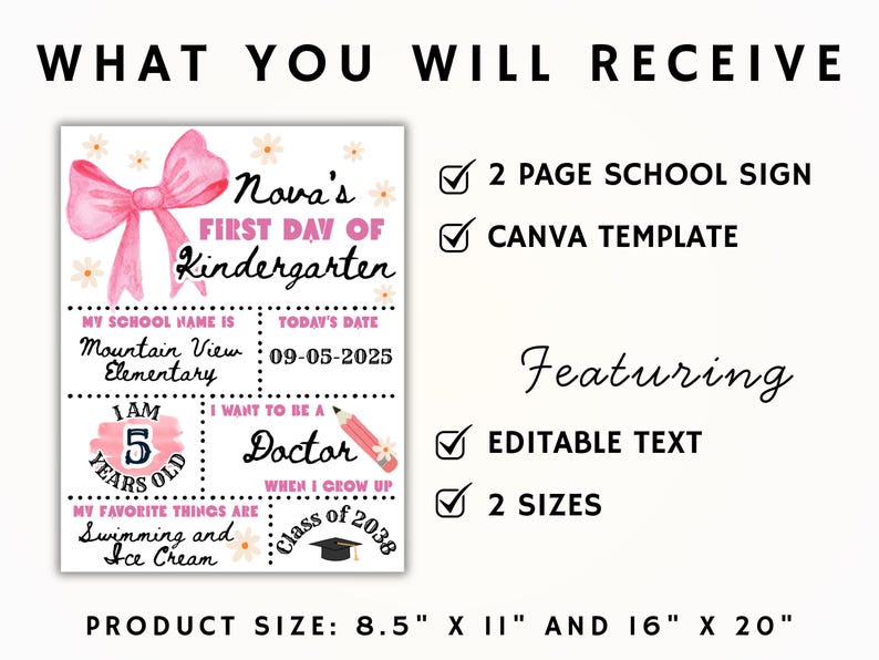 First Day of School Sign Editable Digital Download Printable Last Day ...