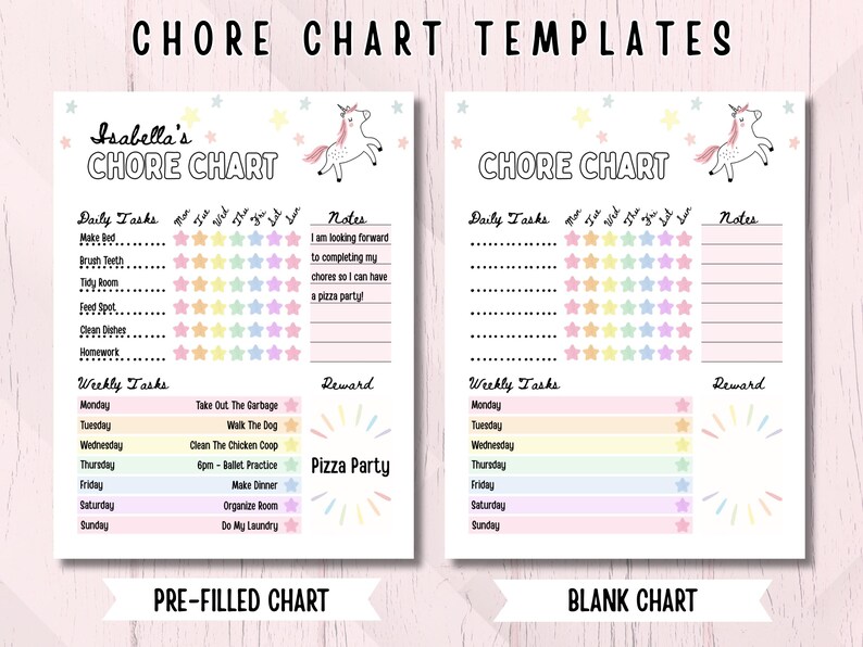 Chore Chart for Kids: Editable Canva Template Printable Unicorn Theme ...
