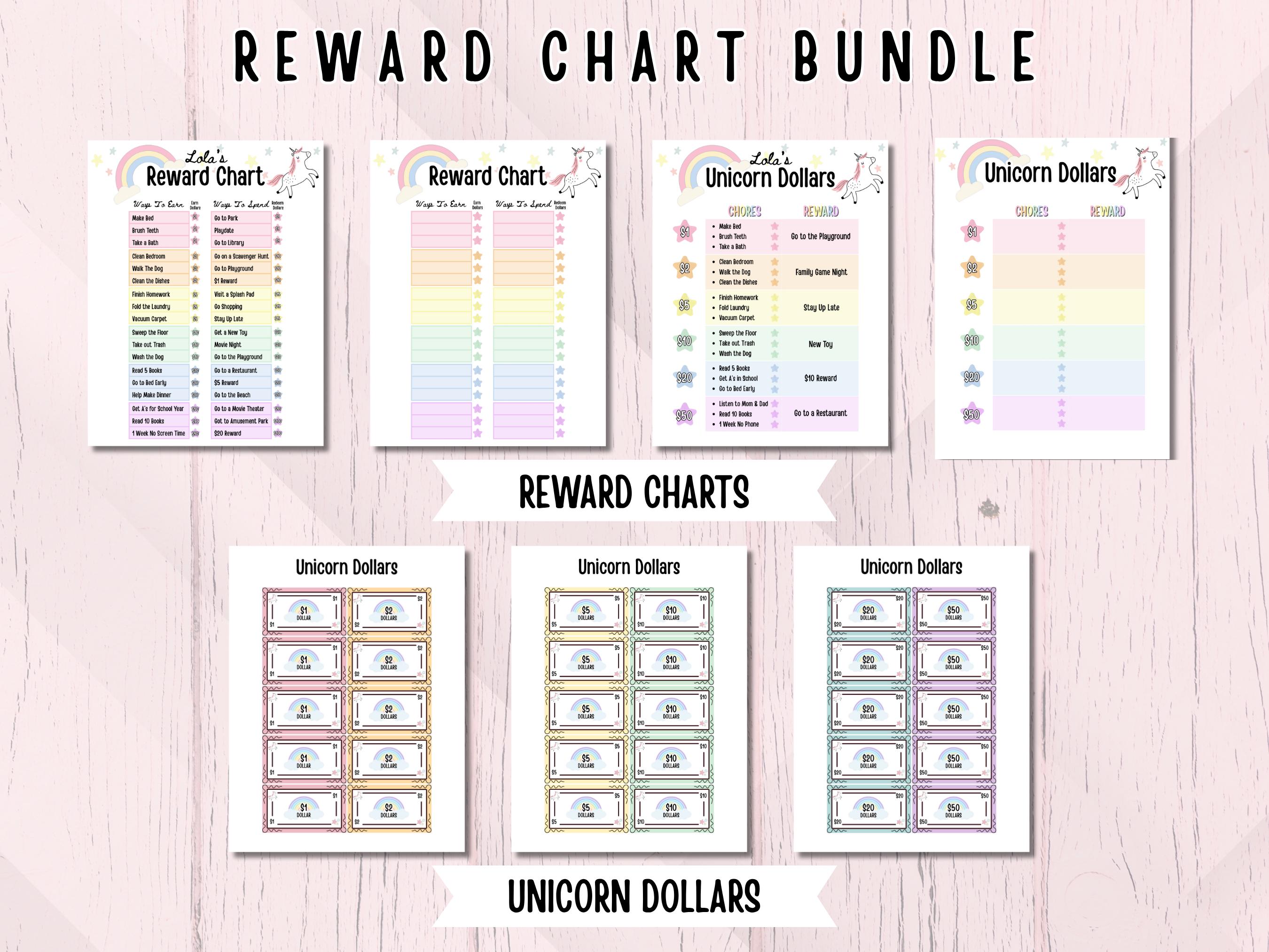 Editable Reward Bucks and Reward Chart for Kids Printable Canva ...
