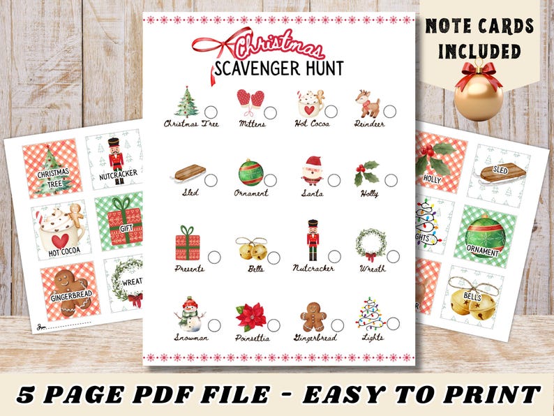 Christmas Scavenger Hunt for Kids Printable Holiday Party Game Indoor ...