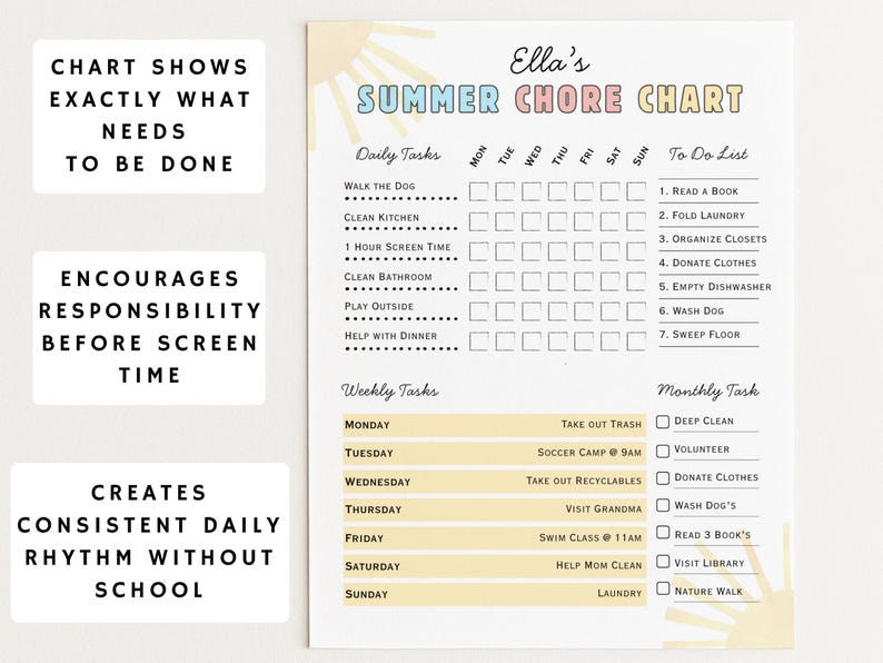 Editable Summer Chore Chart for Kids: Teen Chore Chart Printable Summer ...