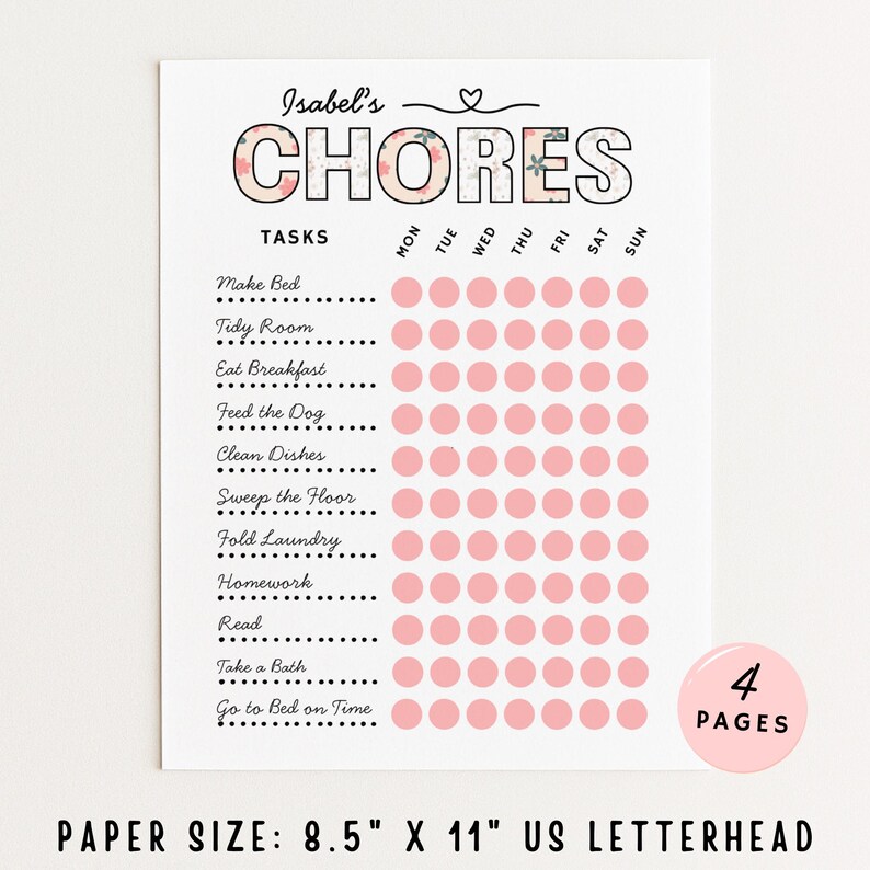 Chore Chart zum ausdrucken für Teenager und Tween Girls: Bearbeitbare ...