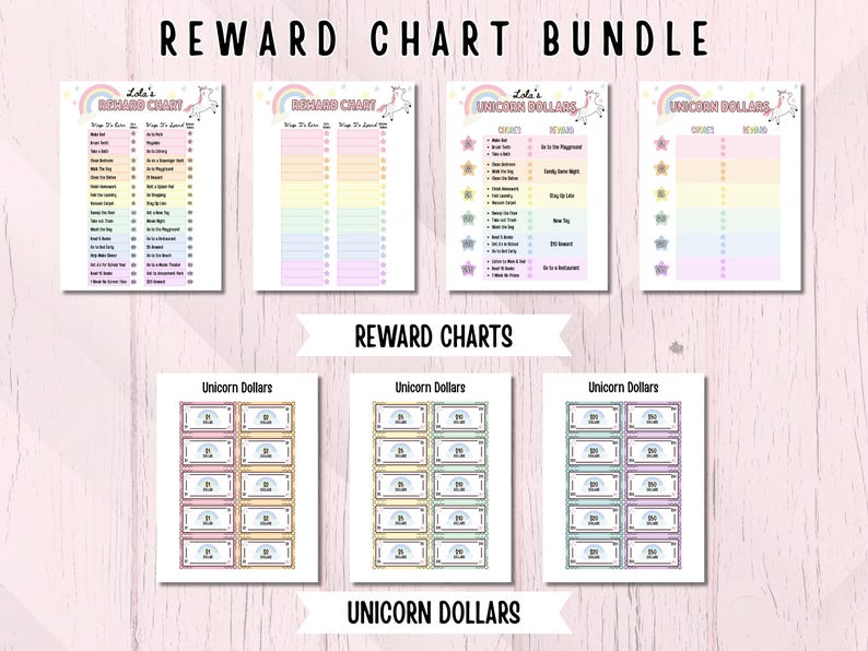Editable Reward Bucks and Reward Chart for Kids Printable Canva ...