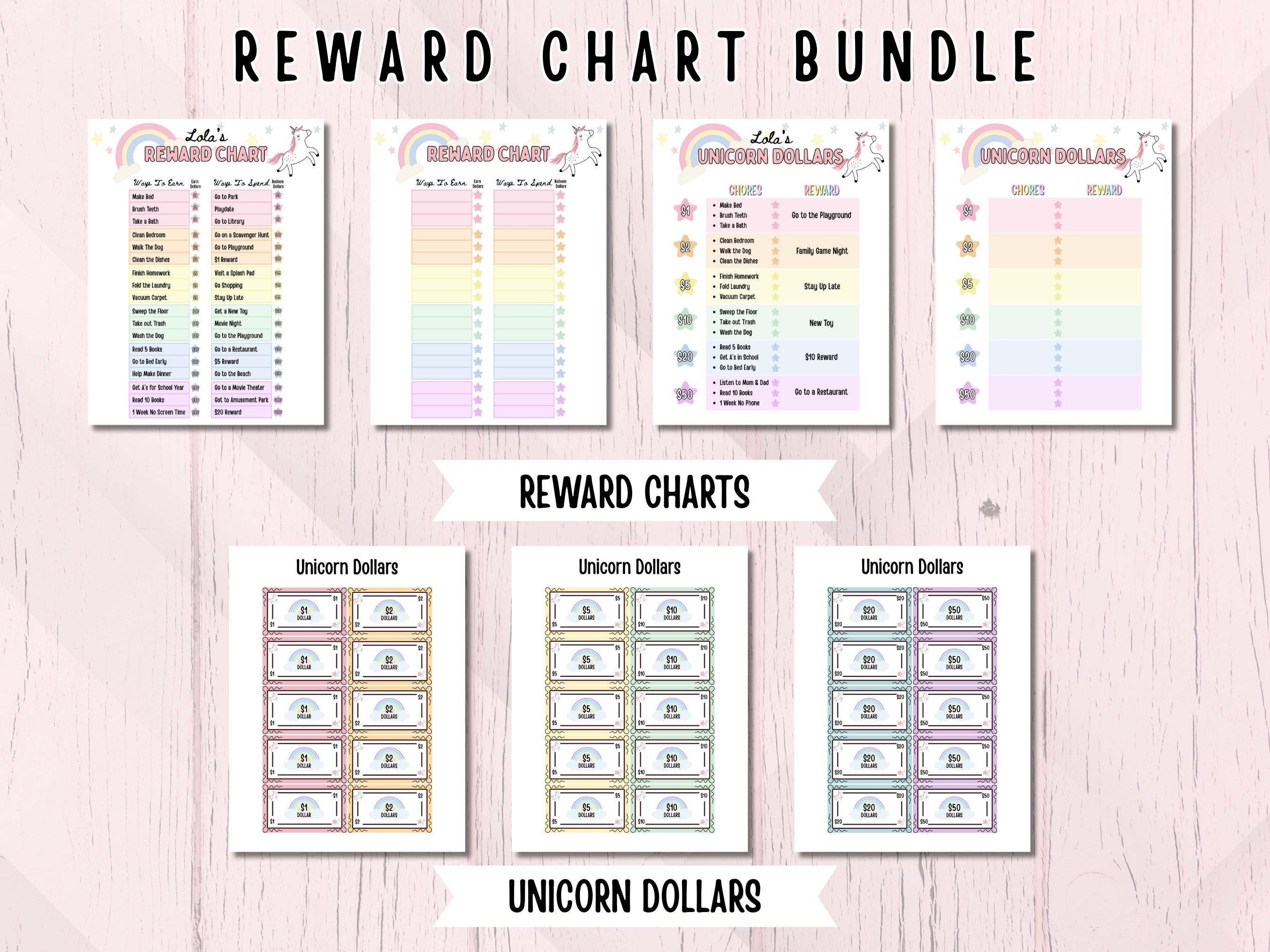 Editable Reward Bucks and Reward Chart for Kids Printable Canva ...