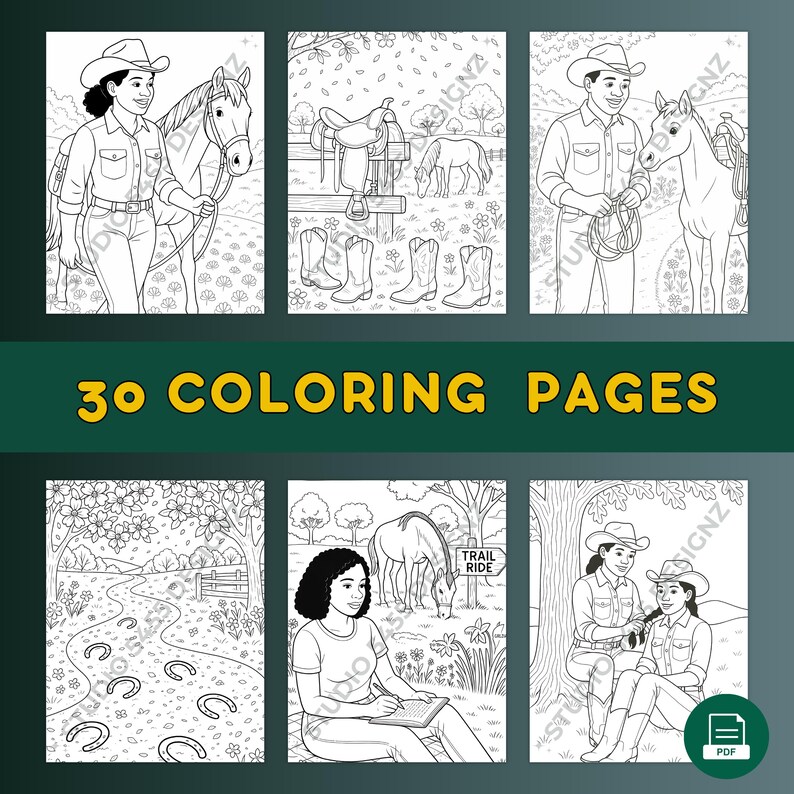 Grown & Galloping Coloring Pages | Black Cowboy Cowgirl Adult PDF | 30 ...