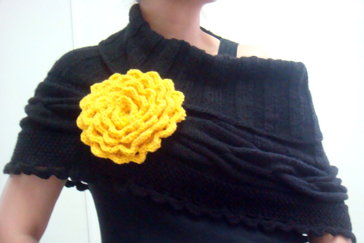 Knitting PATTERN Cabled Capelet Cape Crochet Flower Pin | Etsy