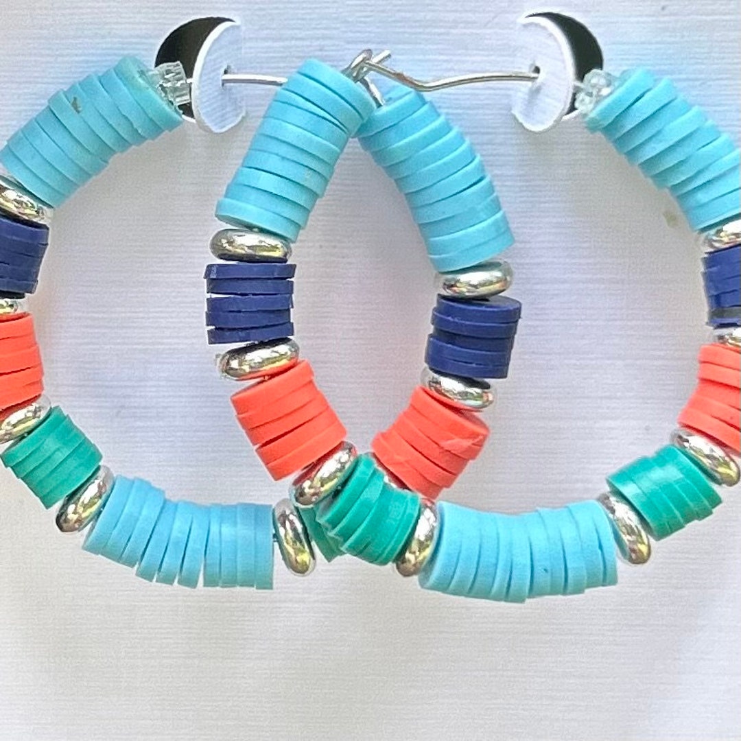 Heishi Bead Hoop Earrings Large Custom Colors Large Colorful Hoop ...
