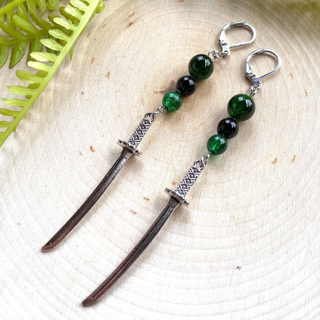 Tonjiro Kamado Beaded Sword Earring Set - Demon Slayer Earrings / Anime ...