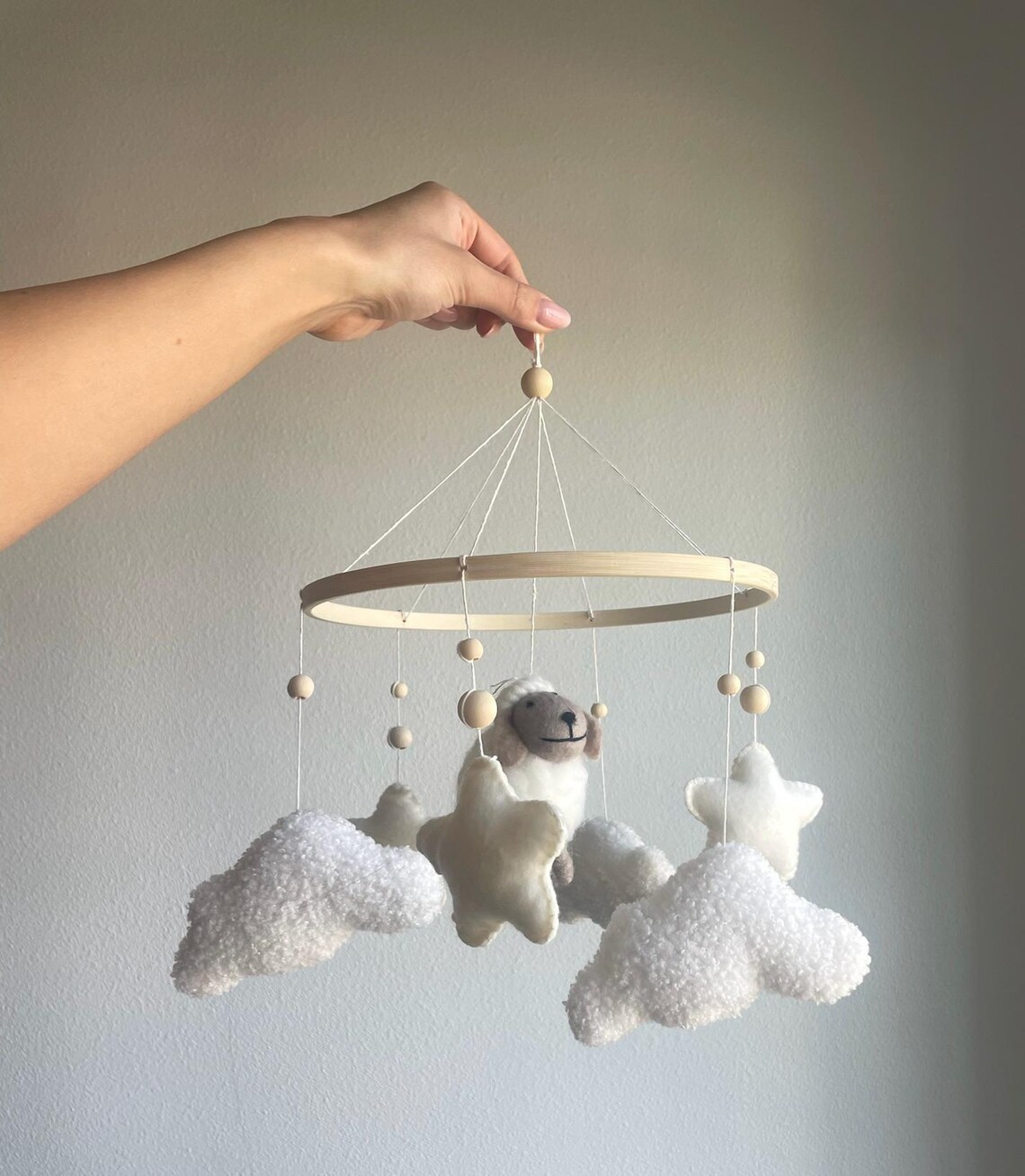 Neutral Baby Mobile With Sheep & Clouds | Crib Mobile Nursery Decor for ...