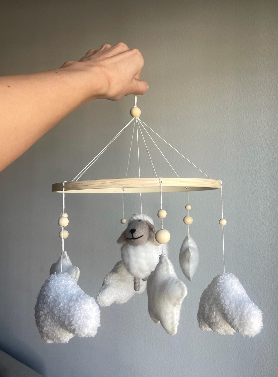 Neutral Baby Mobile With Sheep & Clouds | Crib Mobile Nursery Decor for ...