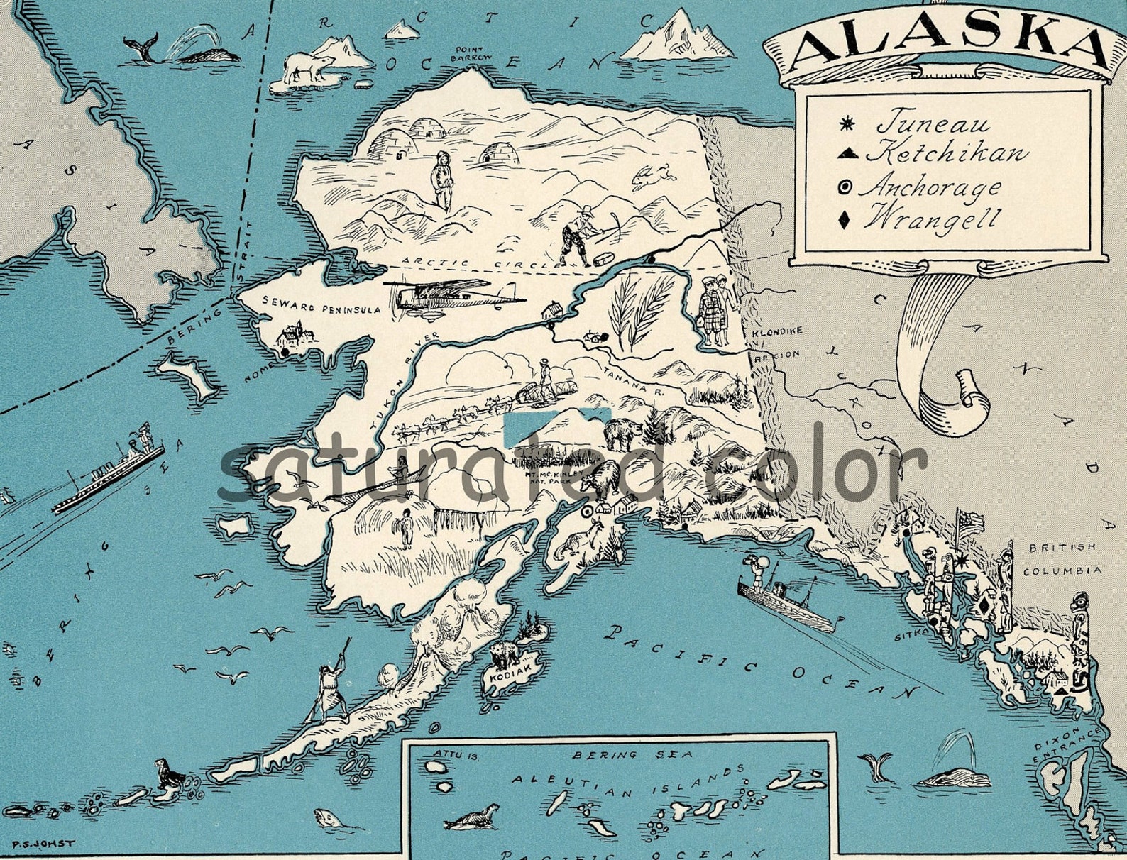 Vintage Alaska Map - Digital Image Download - Printable Picture Map ...