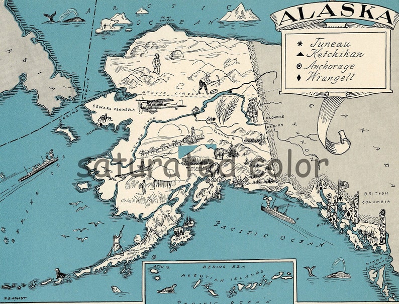Vintage Alaska Map - Digital Image Download - Printable Picture Map ...
