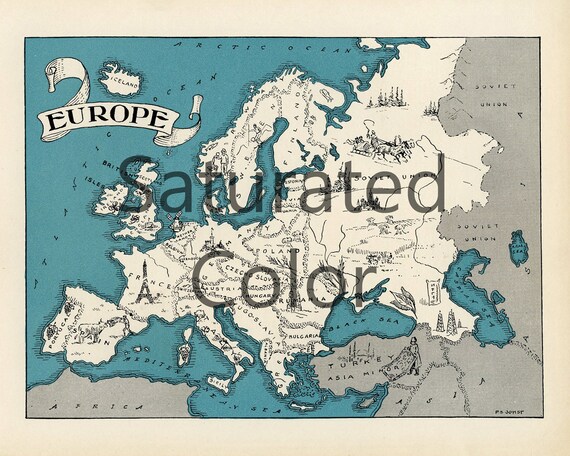 EUROPE Map Digital Download Vintage Picture Map DIY Print & | Etsy