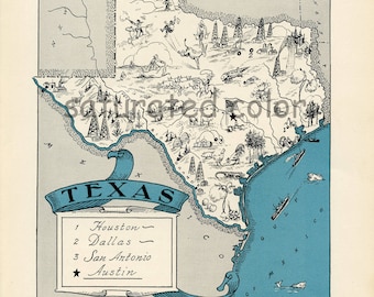 Fun TEXAS PICTURE MAP High Res Digital Image Printable | Etsy