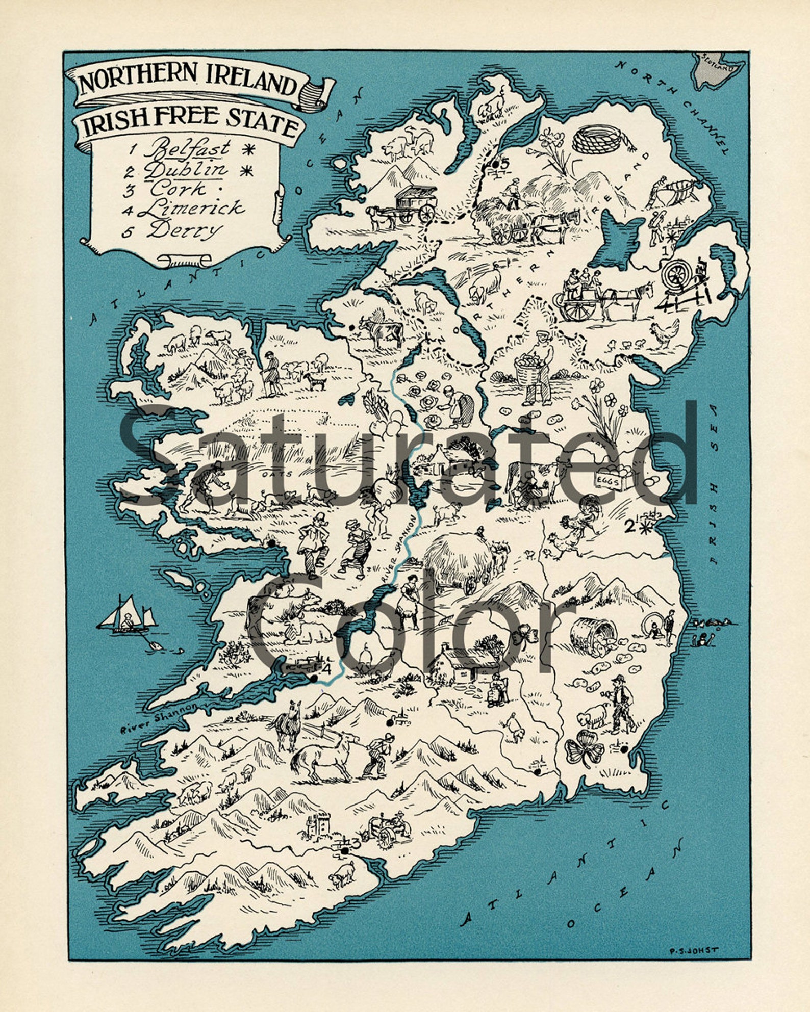 IRELAND Map Digital Download Vintage Picture Map - DIY Print & Frame ...