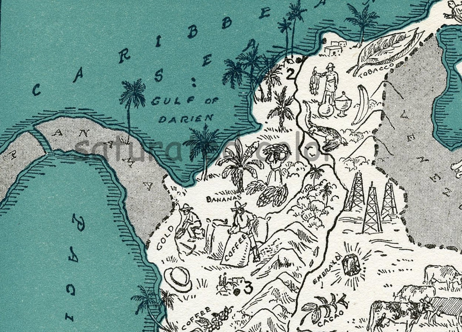 Columbia Ecuador Map - High Res DIGITAL IMAGE of a 1930s South America ...