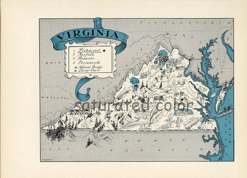 Virginia Map Vintage - Map Art - High Res DIGITAL IMAGE of a 1930s ...