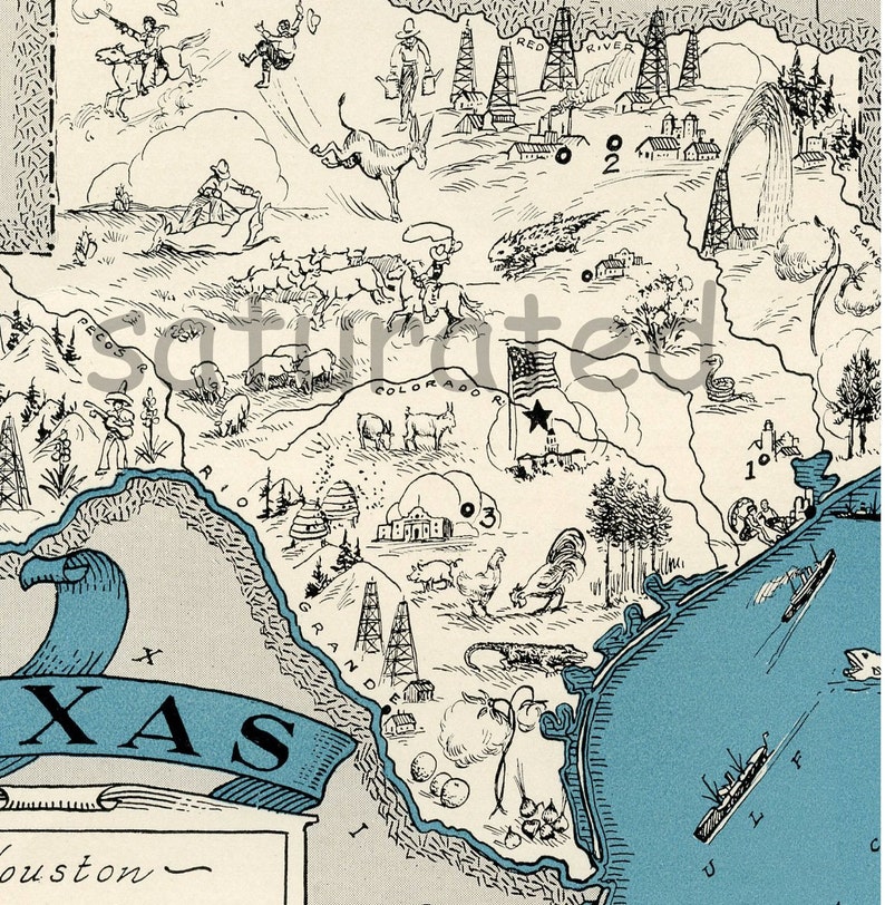 Fun TEXAS PICTURE MAP - High Res Digital Image - Printable Vintage ...
