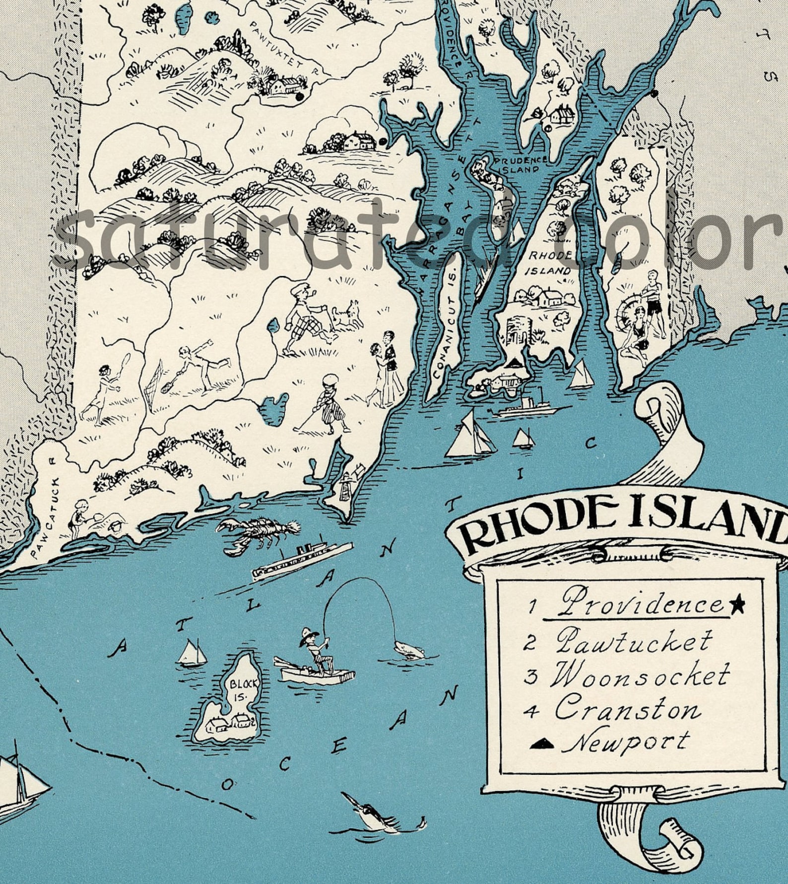 Rhode Island Map Vintage Map Art High Res DIGITAL IMAGE of | Etsy