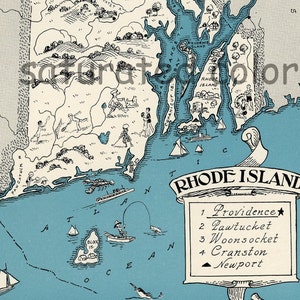 Rhode Island Map Vintage Map Art High Res DIGITAL IMAGE of a 1930s ...