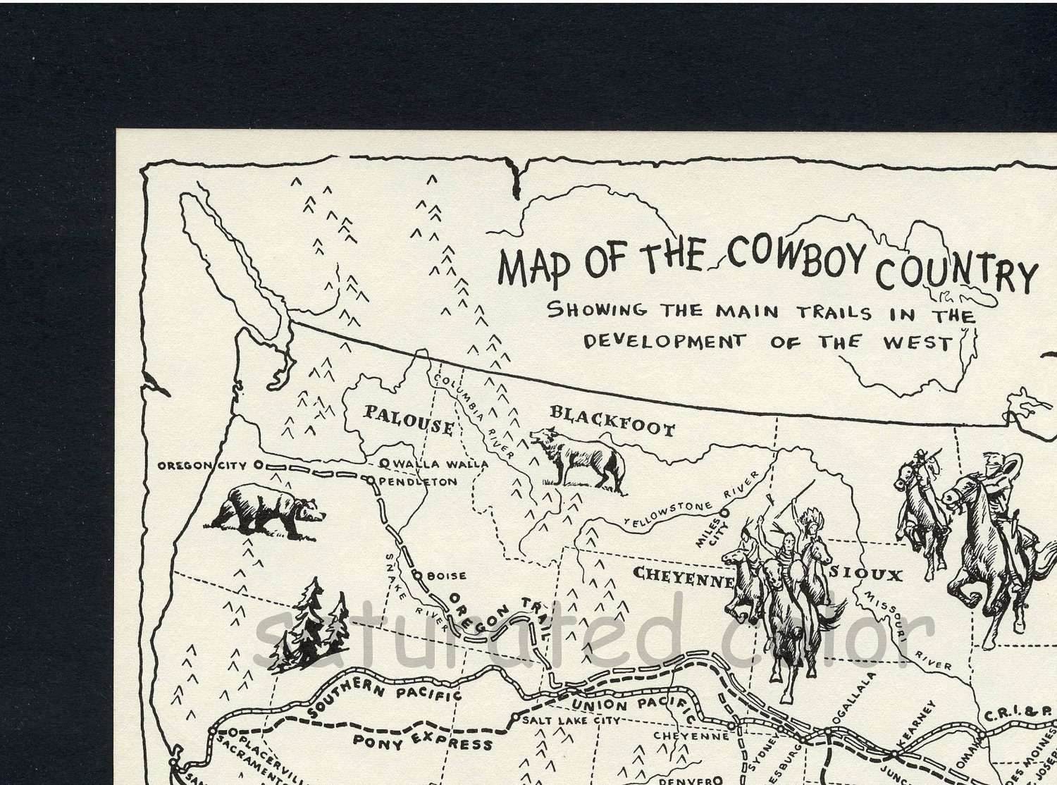 Vintage Cowboy Country Map DIGITAL IMAGE DOWNLOAD 1950s - Etsy Norway
