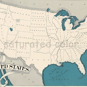 USA Map - Map Art - High Res DIGITAL IMAGE 1930s Vintage Picture Map ...