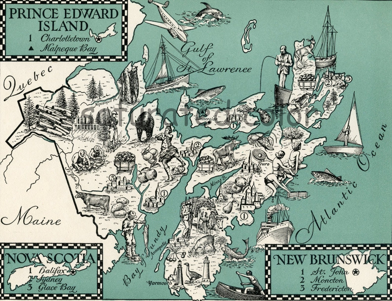 Prince Edward Island PEI Canada Map Art - High Res DIGITAL IMAGE of a ...