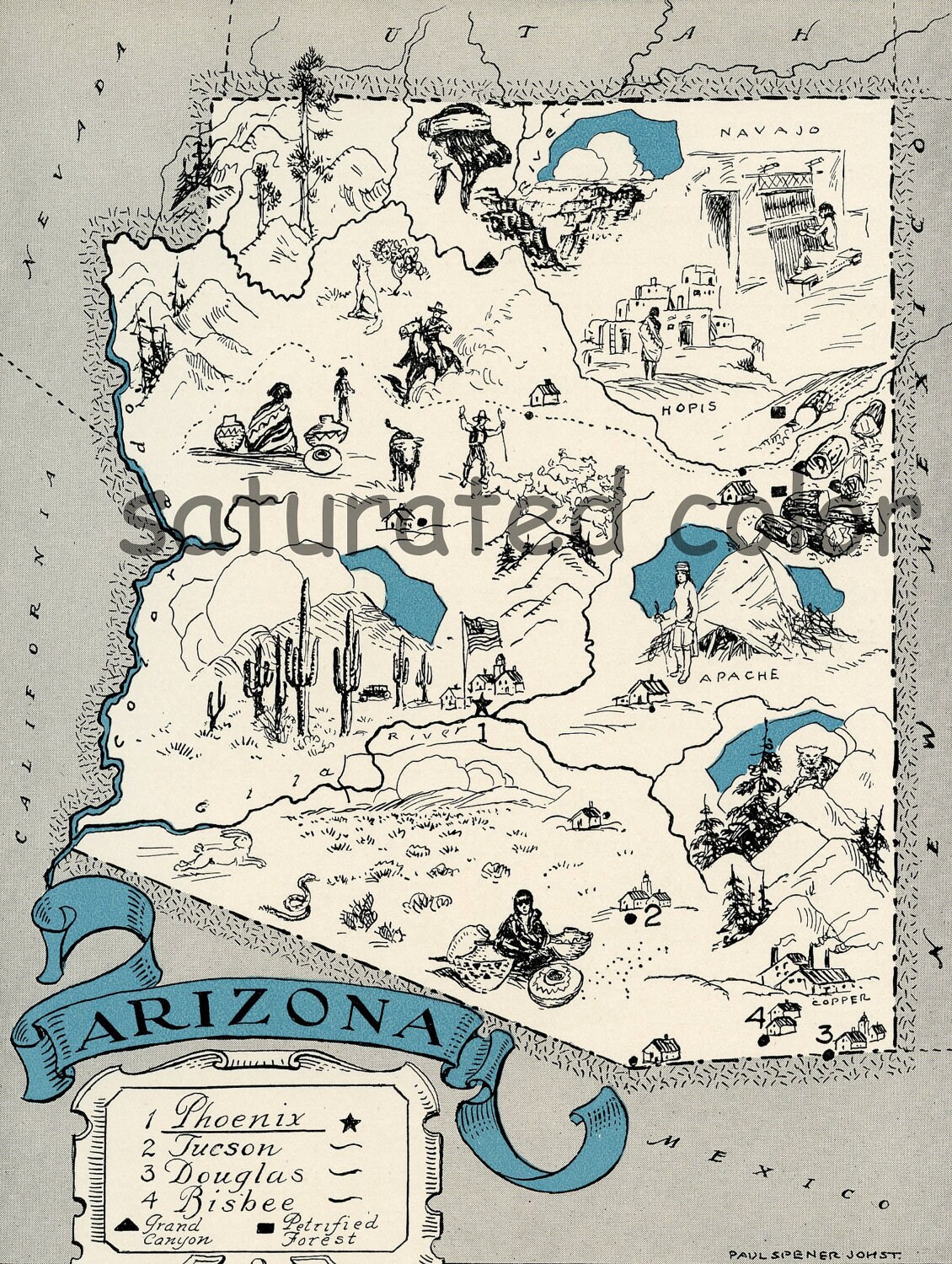 Vintage Arizona Map - Digital Image Download - Printable Picture Map ...