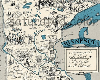 Fun Iowa Map Vintage Map Art High Res DIGITAL IMAGE of a | Etsy