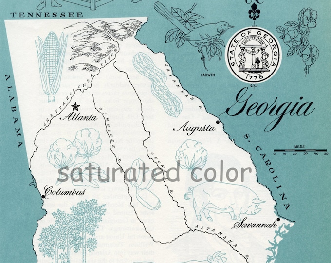 Georgia Vintage Map Map Art High Res DIGITAL IMAGE of a - Etsy
