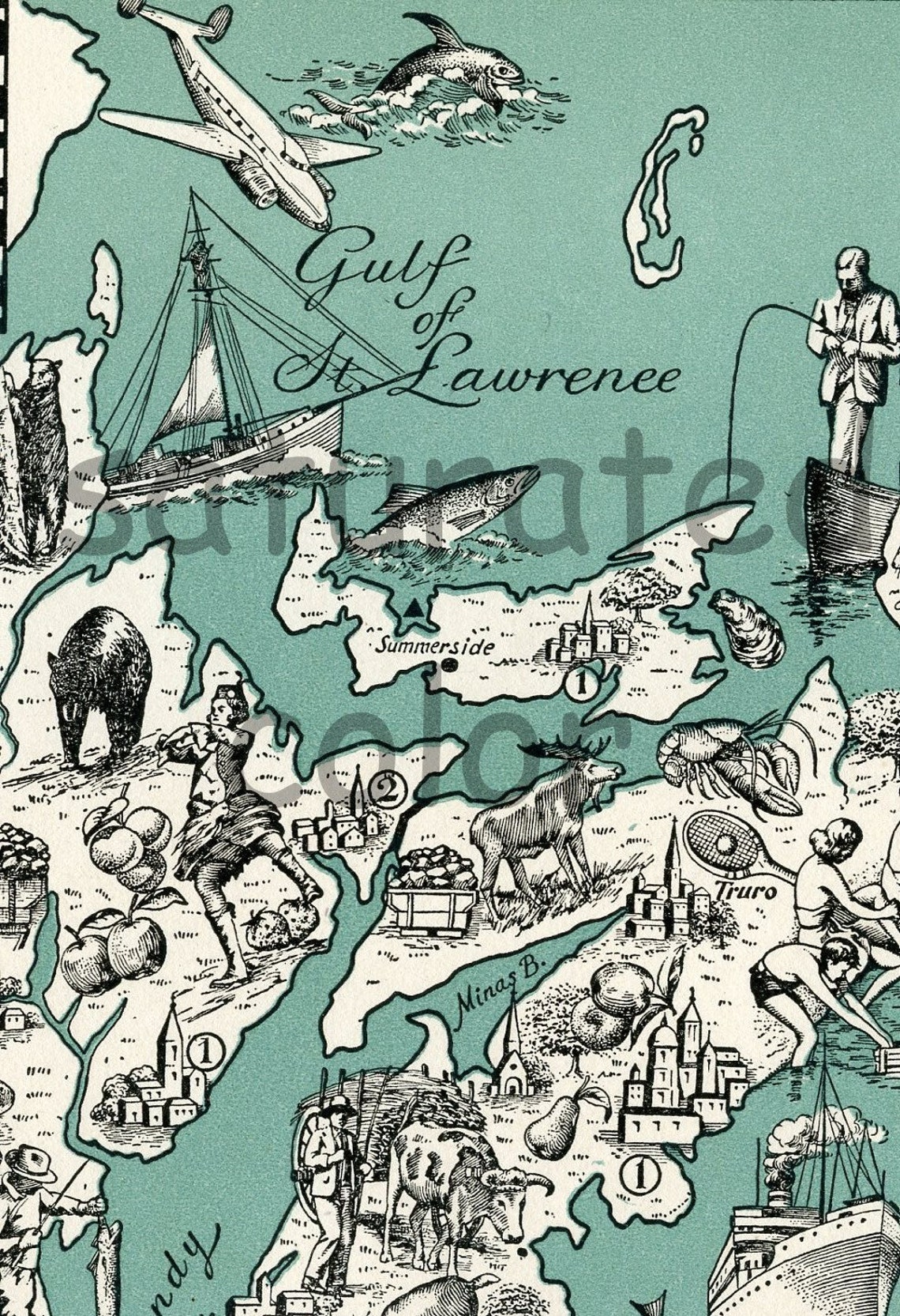 Prince Edward Island PEI Canada Map Art - High Res DIGITAL IMAGE of a ...