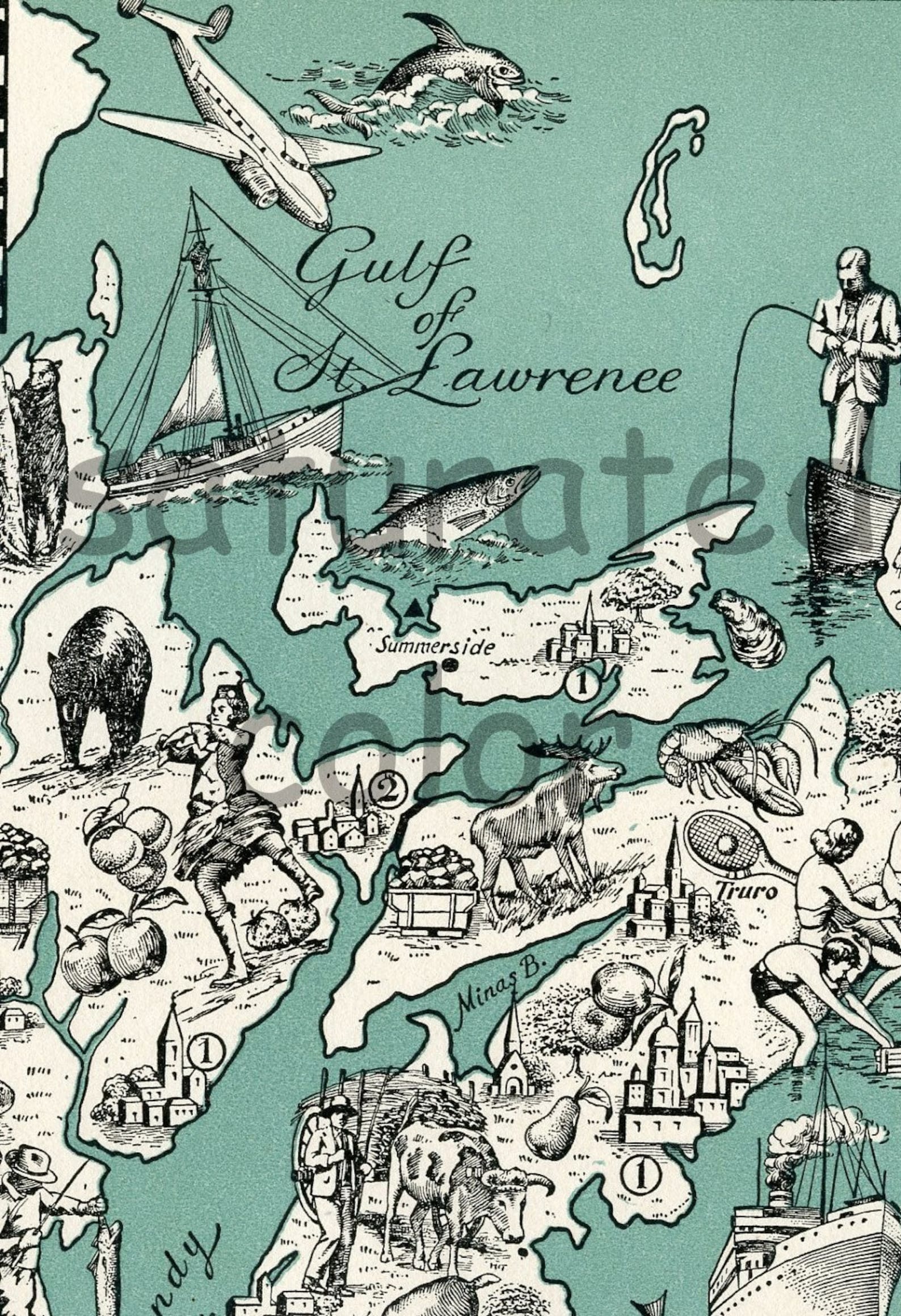 Prince Edward Island PEI Canada Map Art - High Res DIGITAL IMAGE of a ...