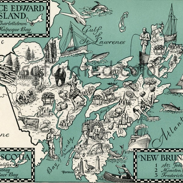 Nova Scotia and Pei Map - Etsy