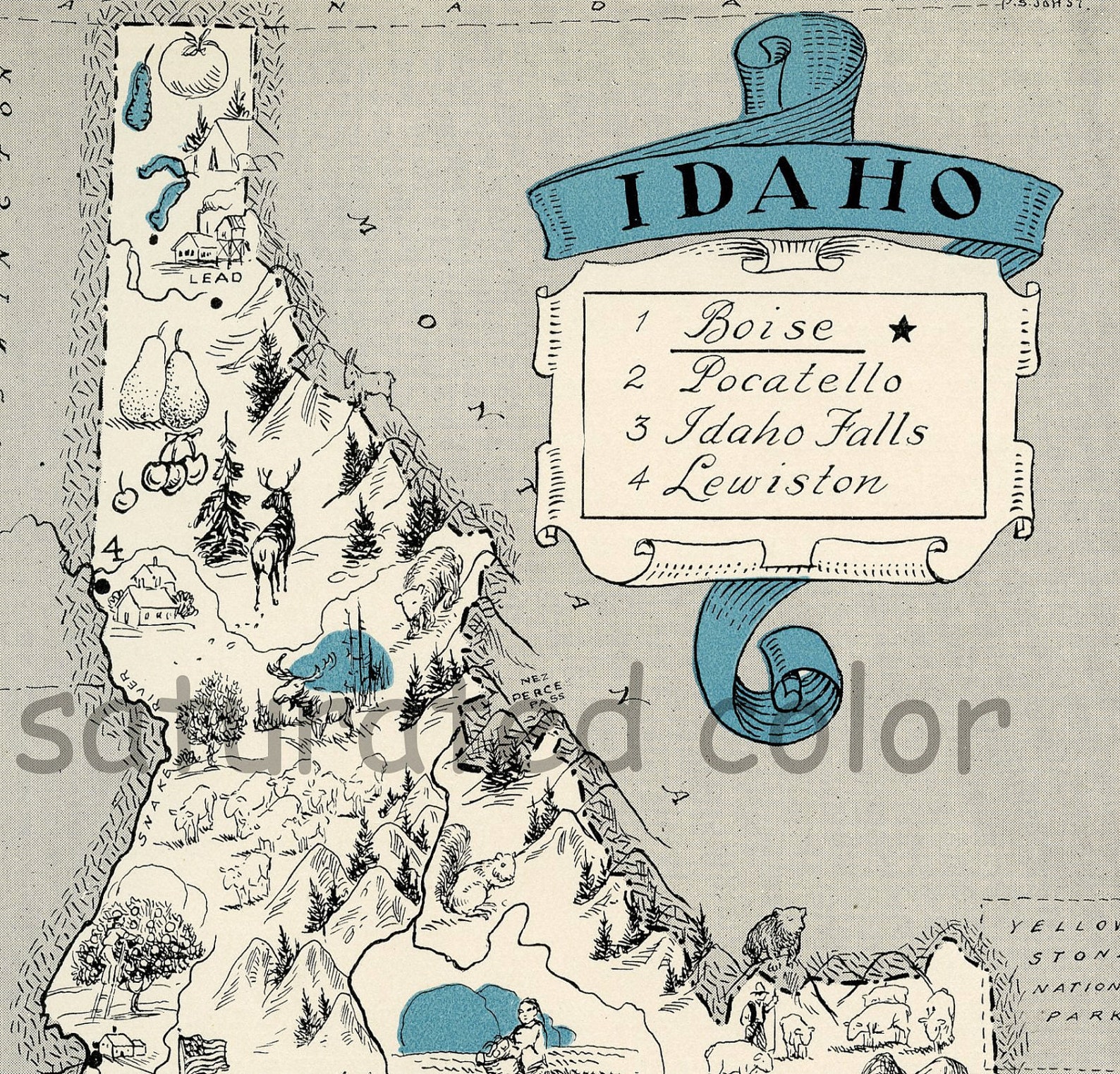 Idaho Map - Map Art - High Res DIGITAL IMAGE of a 1930s Vintage Picture ...