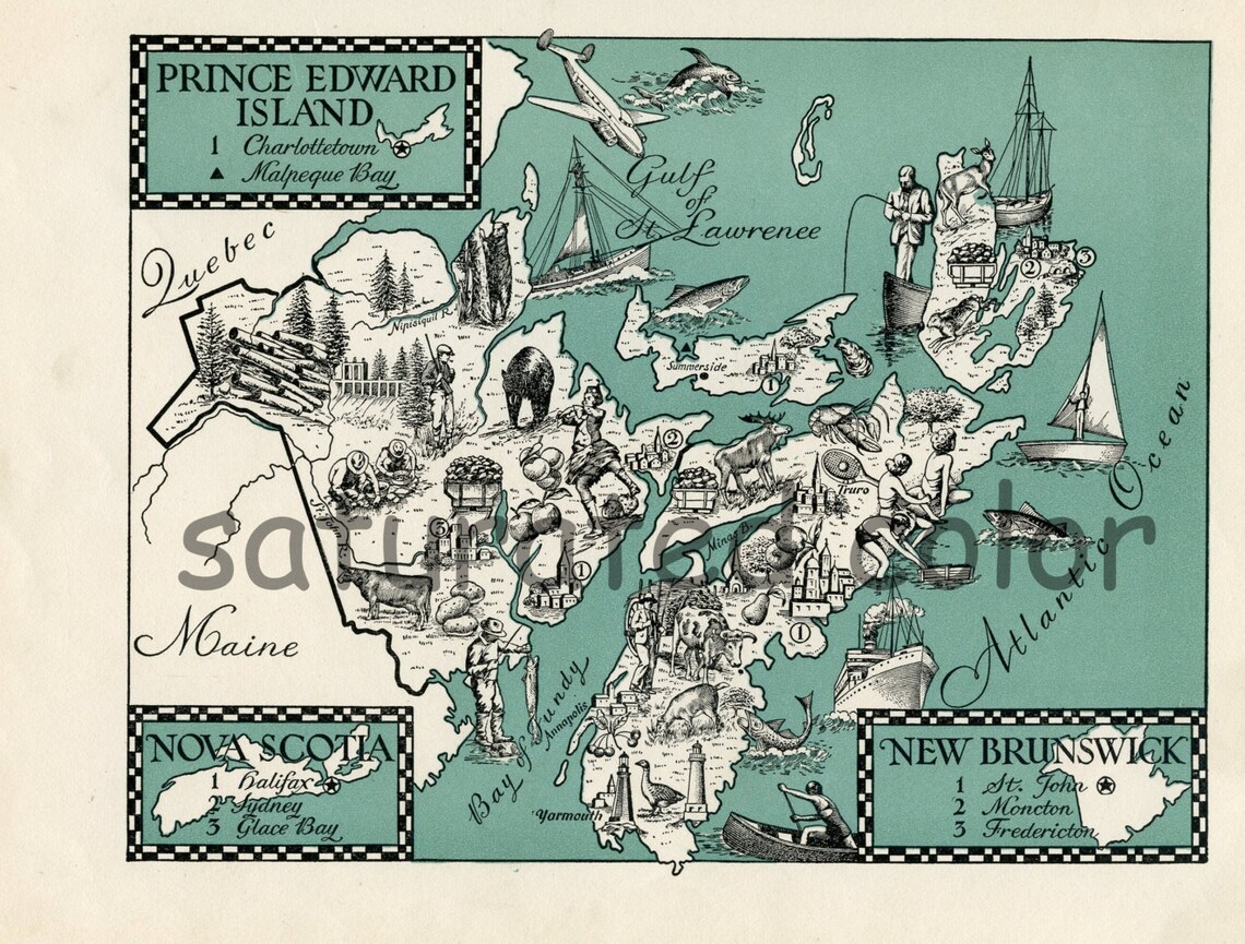 Prince Edward Island PEI Canada Map Art - High Res DIGITAL IMAGE of a ...