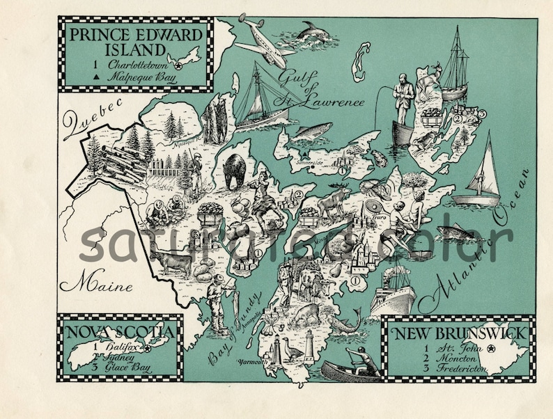 Prince Edward Island PEI Canada Map Art - High Res DIGITAL IMAGE of a ...