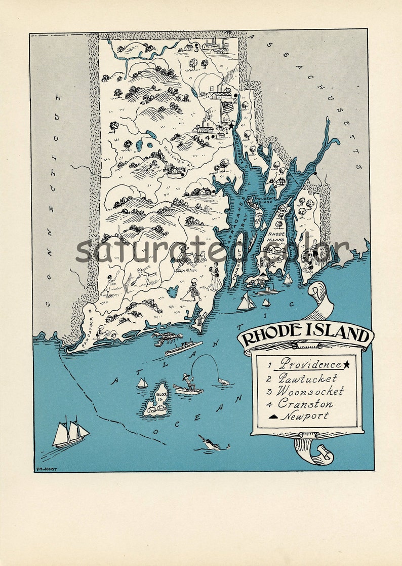 Rhode Island Map 1931 ORIGINAL Vintage Picture Map Antique | Etsy